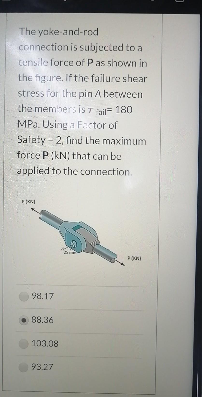 Solved The yoke-and-rod connection is subjected to a tensile | Chegg.com