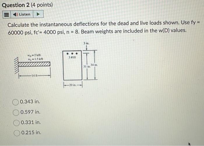 Solved Calculate the instantaneous deflections for the dead | Chegg.com