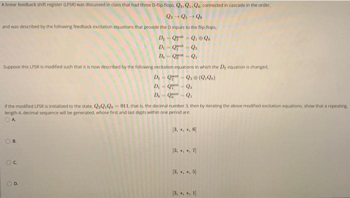 Solved A linear feedback shift register (LFSR) was discussed | Chegg.com