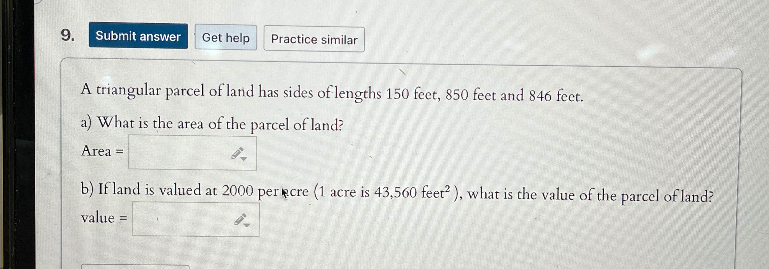Solved A triangular parcel of land has sides of lengths 150 | Chegg.com