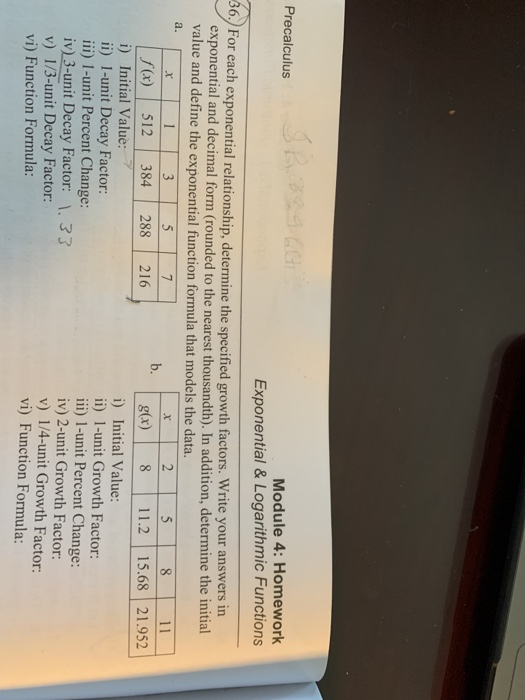 Solved Precalculus Module 4: Homework Exponential & | Chegg.com