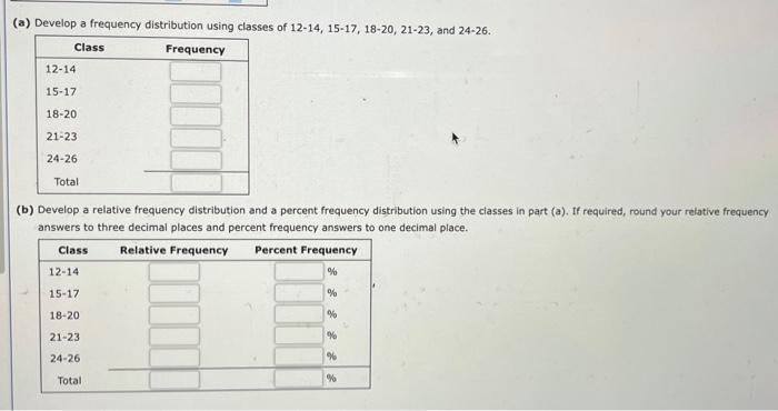Solved (a) Develop a frequency distribution using classes of | Chegg.com