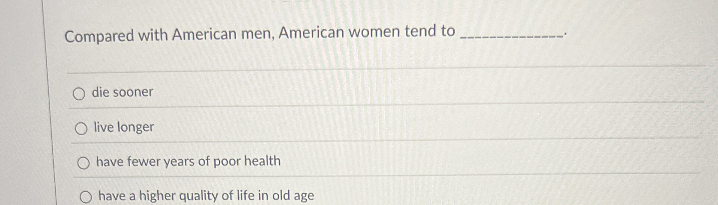 Solved Compared with American men, American women tend to | Chegg.com