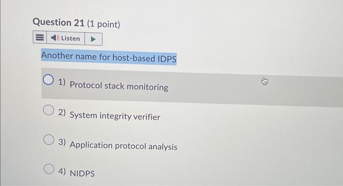 Solved Another name for host-based IDPS 1) Protocol stack | Chegg.com