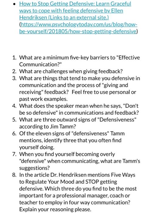 Solved - How to Stop Getting Defensive: Learn Graceful ways | Chegg.com