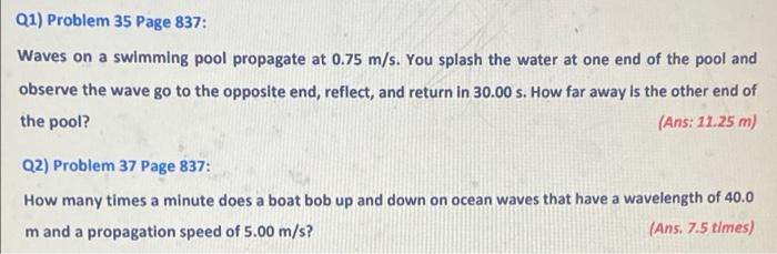 Solved Q1) Problem 35 Page 837: Waves on a swimming pool | Chegg.com