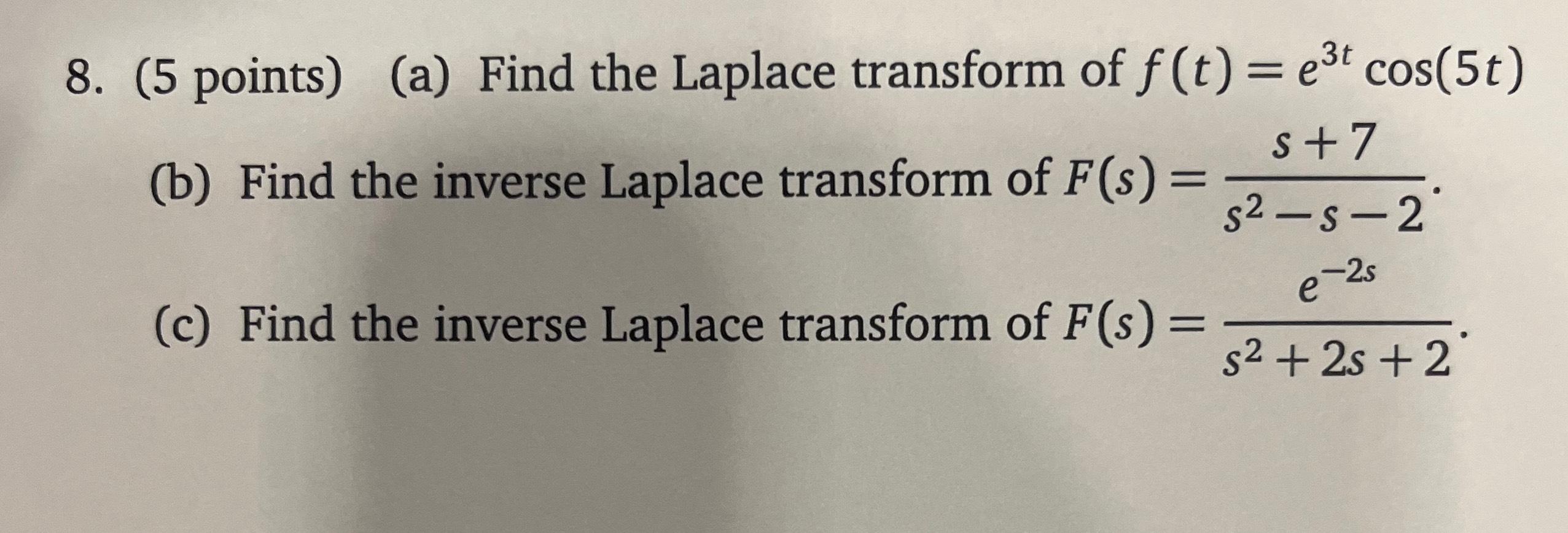 Solved (5 ﻿points) (a) ﻿Find the Laplace transform of | Chegg.com