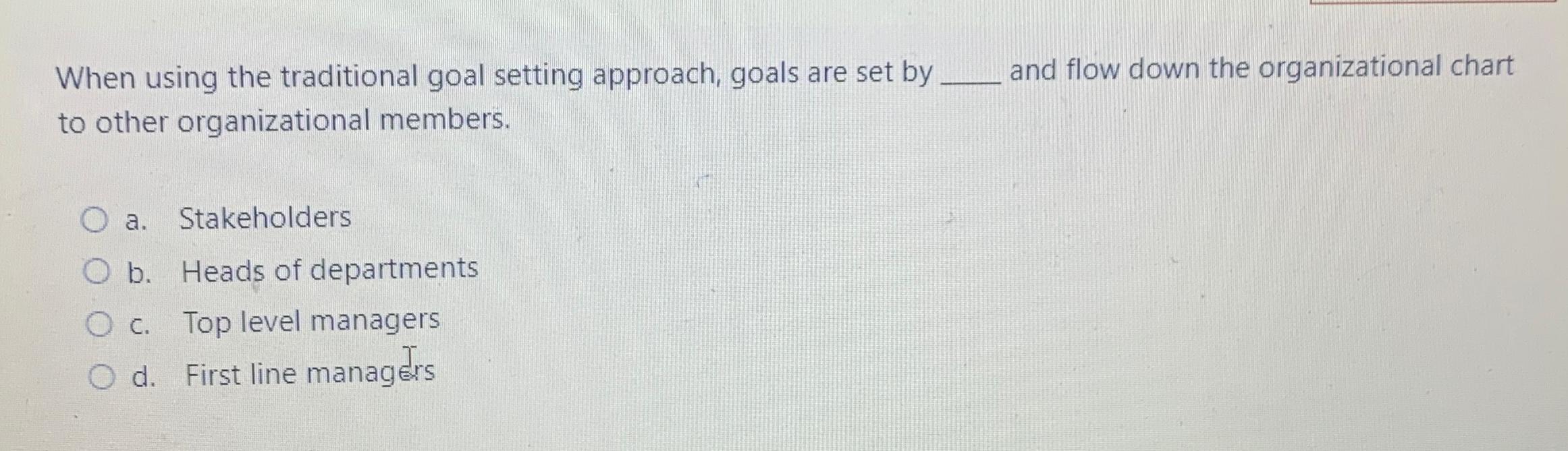 Solved When using the traditional goal setting approach, | Chegg.com