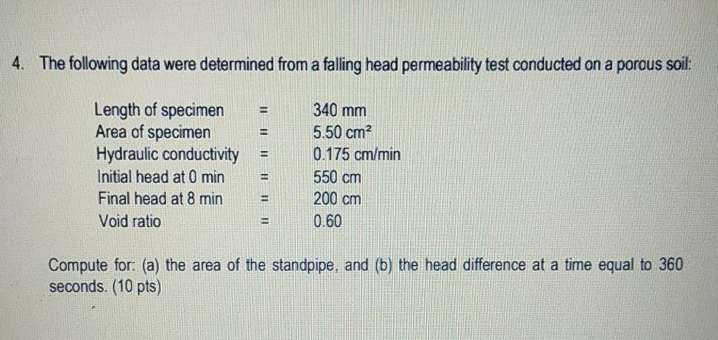 Solved 4. The following data were determined from a falling | Chegg.com