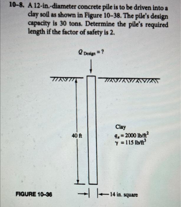 Solved 10-8. A 12-in.-diameter concrete pile is to be driven | Chegg.com