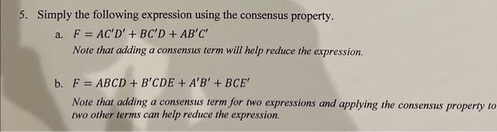 Solved 5. Simply the following expression using the | Chegg.com
