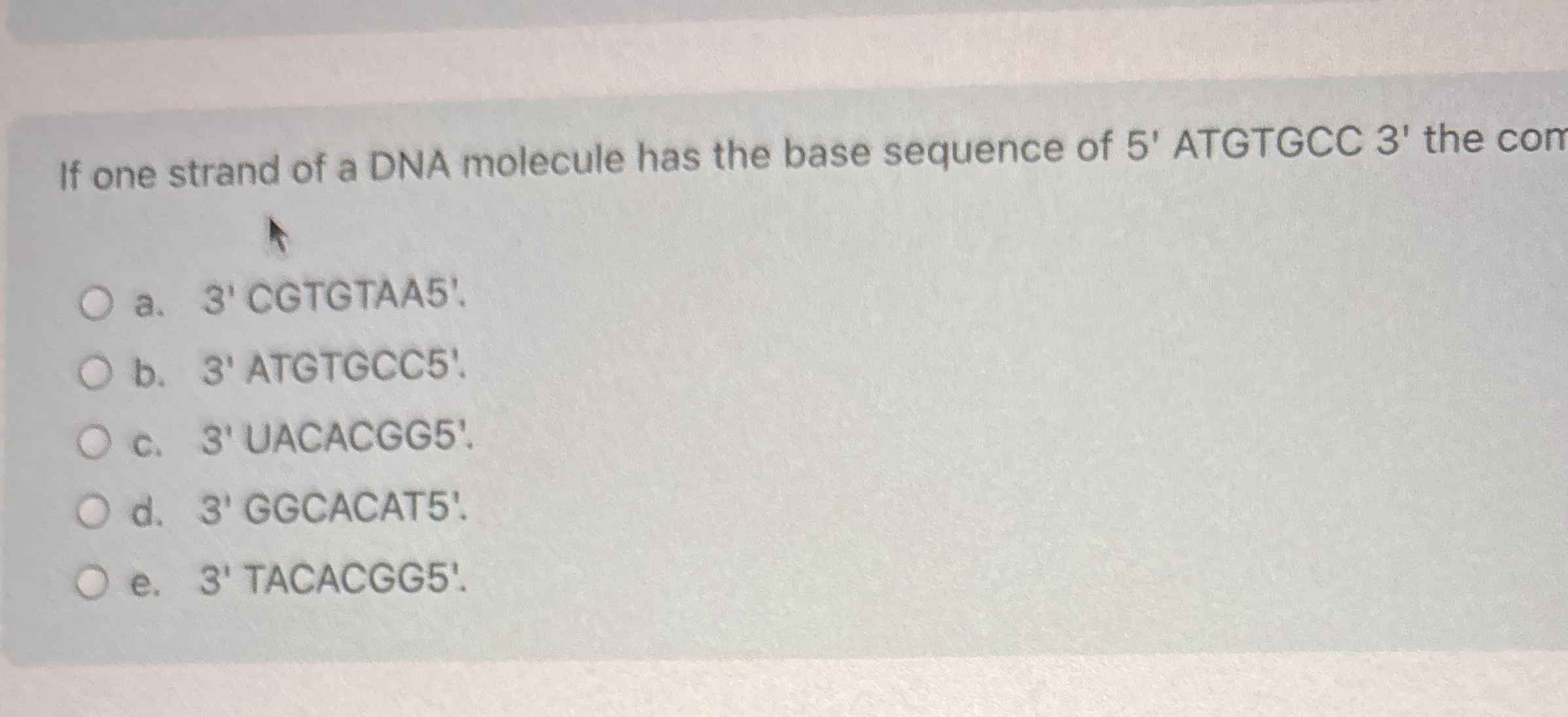 Solved If one strand of a DNA molecule has the base sequence | Chegg.com