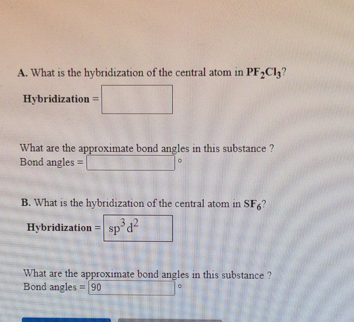 Solved A. What is the hybridization of the central atom in | Chegg.com