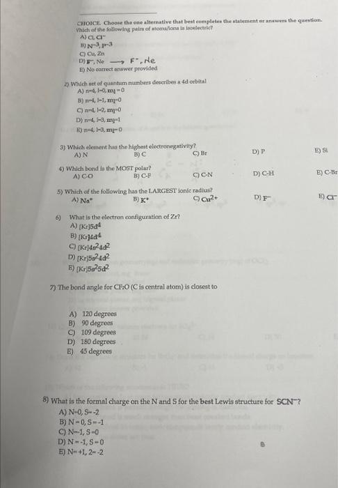 Solved croice. Choore the one alternative that bent | Chegg.com