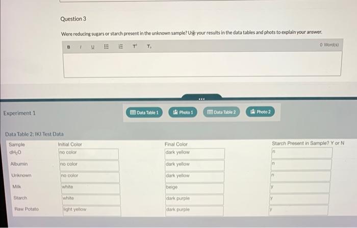 Solved Were reducing sugars or starch present in the unknown | Chegg.com
