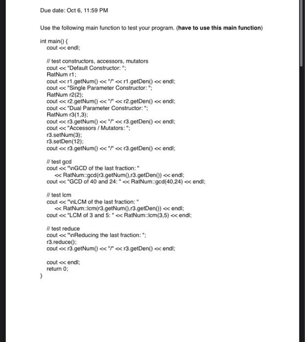 Solved Data members a) numerator and denominator Functions | Chegg.com