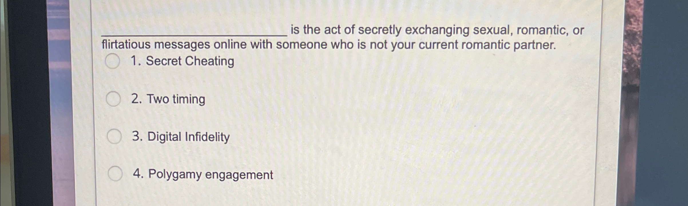 Solved q, ﻿is the act of secretly exchanging sexual, | Chegg.com