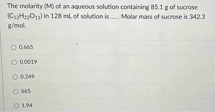 Solved The molarity (M) of an aqueous solution containing | Chegg.com