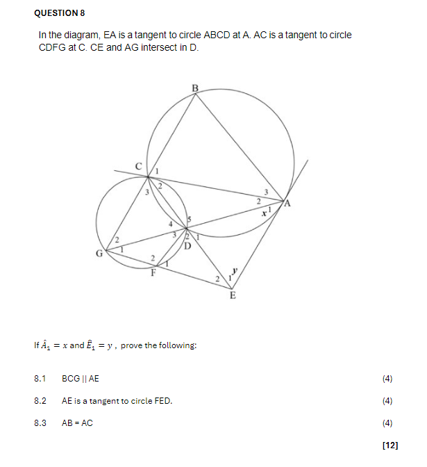 Solved QUESTION 8In the diagram, EA is a tangent to circle | Chegg.com
