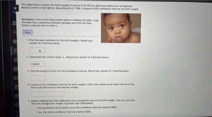 Solved The table below contains the birth weights in grams | Chegg.com