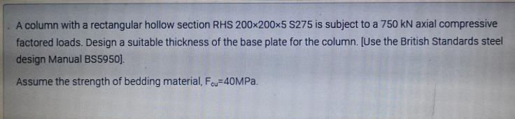 Solved A column with a rectangular hollow section RHS | Chegg.com