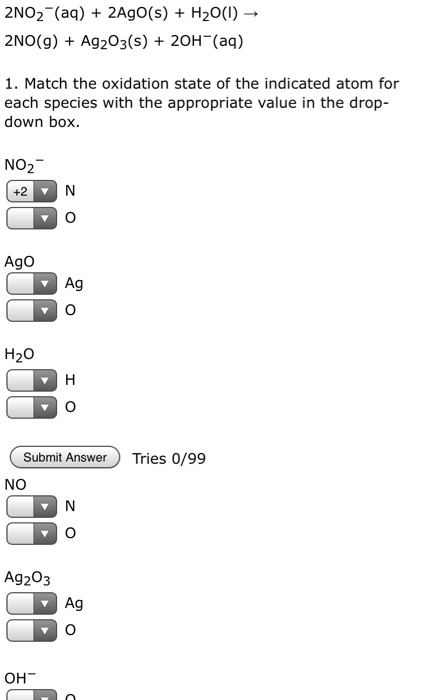 Solved 2N02-(aq) + 2Ago(s) + H2O(1) 2NO(g) + Ag2O3(s) + | Chegg.com