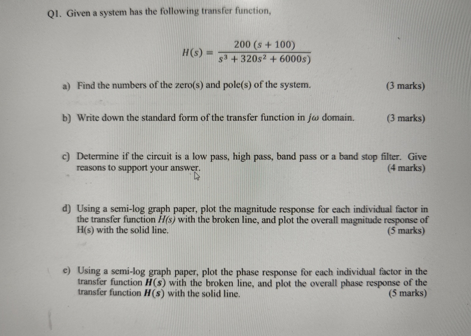 Solved Q1. ﻿Given a system has the following transfer | Chegg.com
