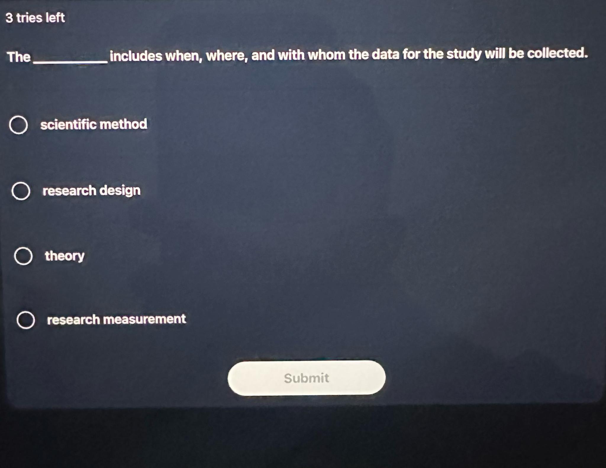 Solved 3 ﻿tries leftThe includes when, where, and with whom | Chegg.com