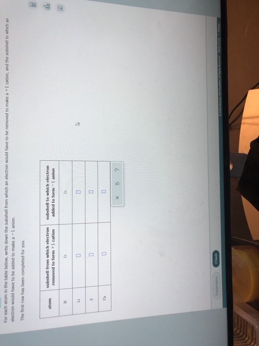 Solved For each atom in the table below, write down the | Chegg.com