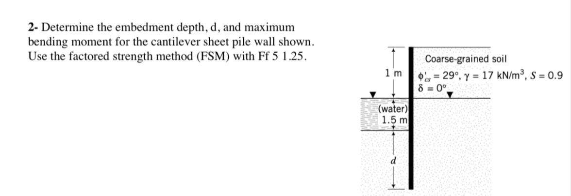 Solved 2- ﻿Determine the embedment depth, d, ﻿and maximum | Chegg.com