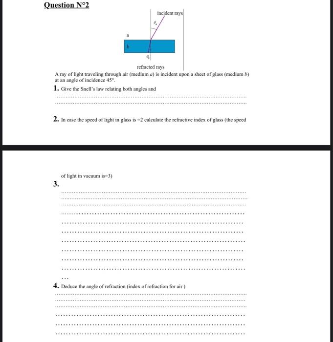 Solved Question N∘2 A ray of light traveling through air | Chegg.com