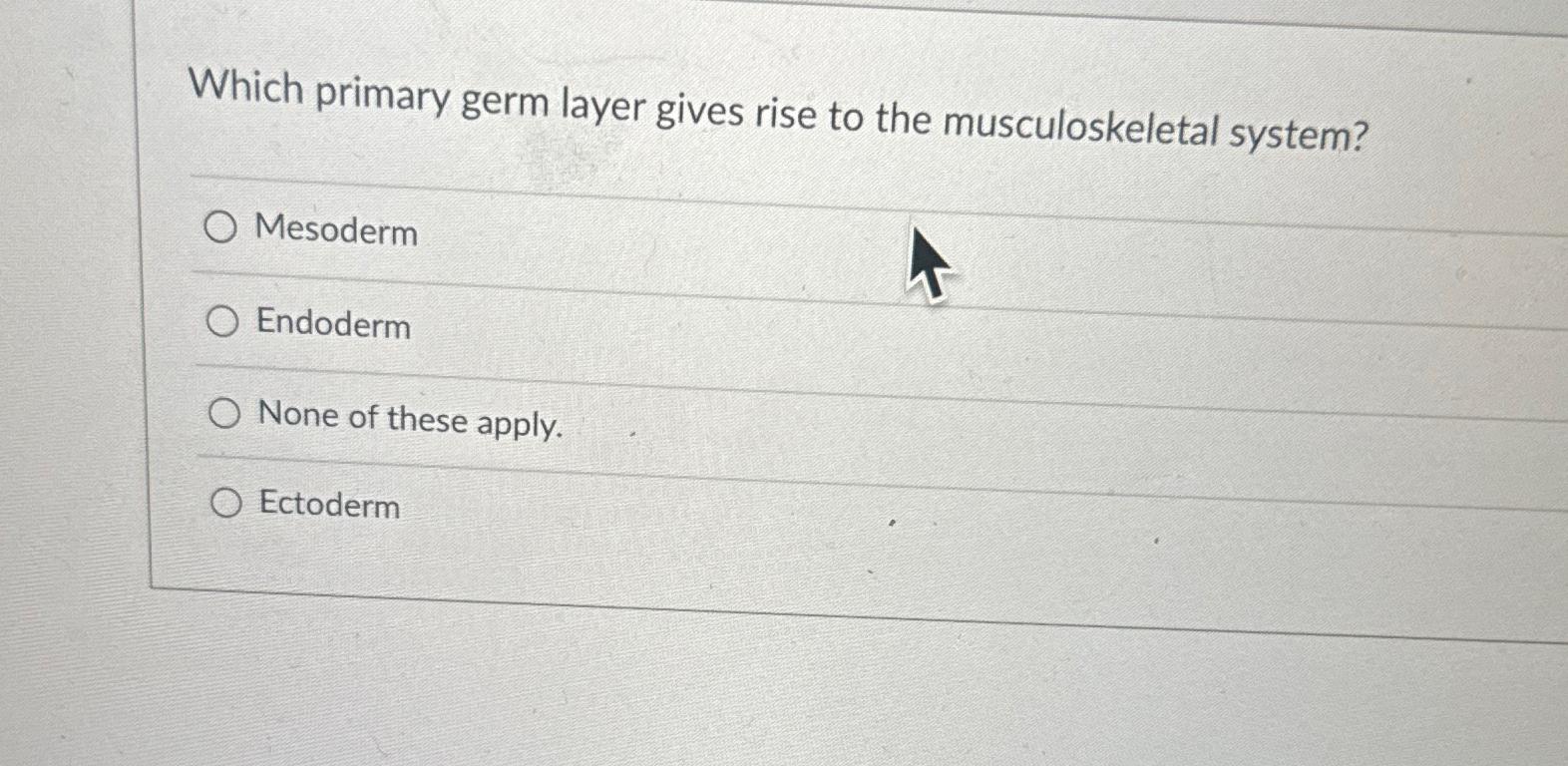 Solved Which primary germ layer gives rise to the | Chegg.com