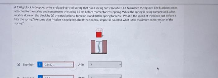 Solved A 190 g block is dropped onto a relaxed vertical | Chegg.com