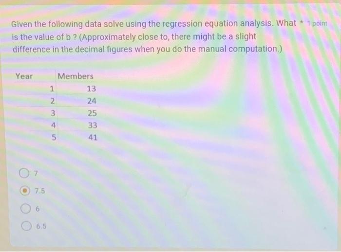 Solved Given the following data solve using the regression | Chegg.com