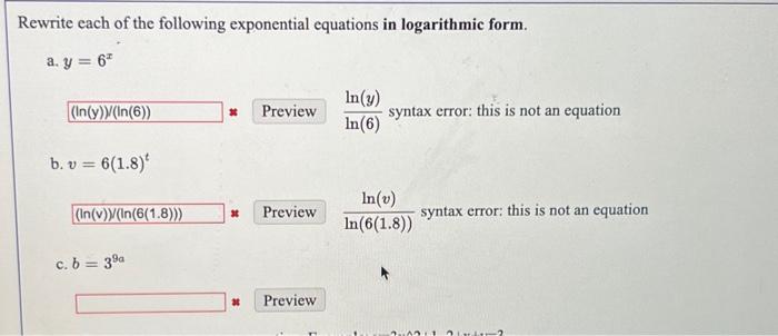 Solved Rewrite each of the following exponential equations | Chegg.com