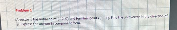 Solved A vector v has initial point (−2,5) and terminal | Chegg.com