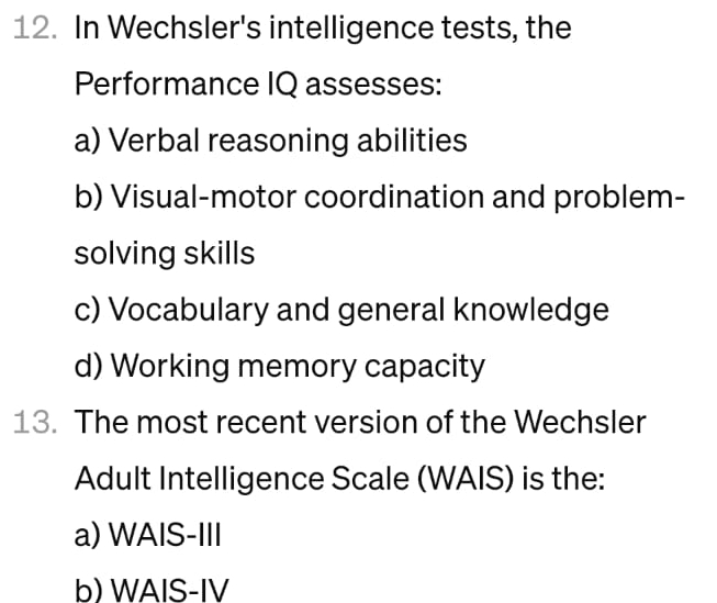 Solved In Wechslers Intelligence Tests The Performance Iq