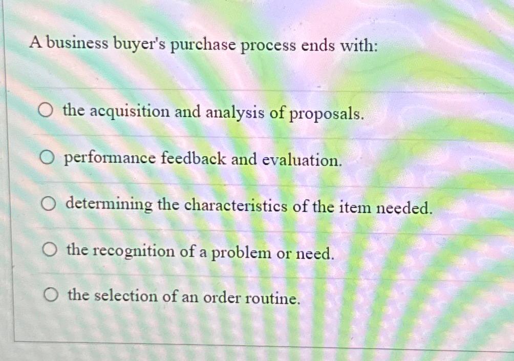 Solved A business buyer's purchase process ends with:the | Chegg.com