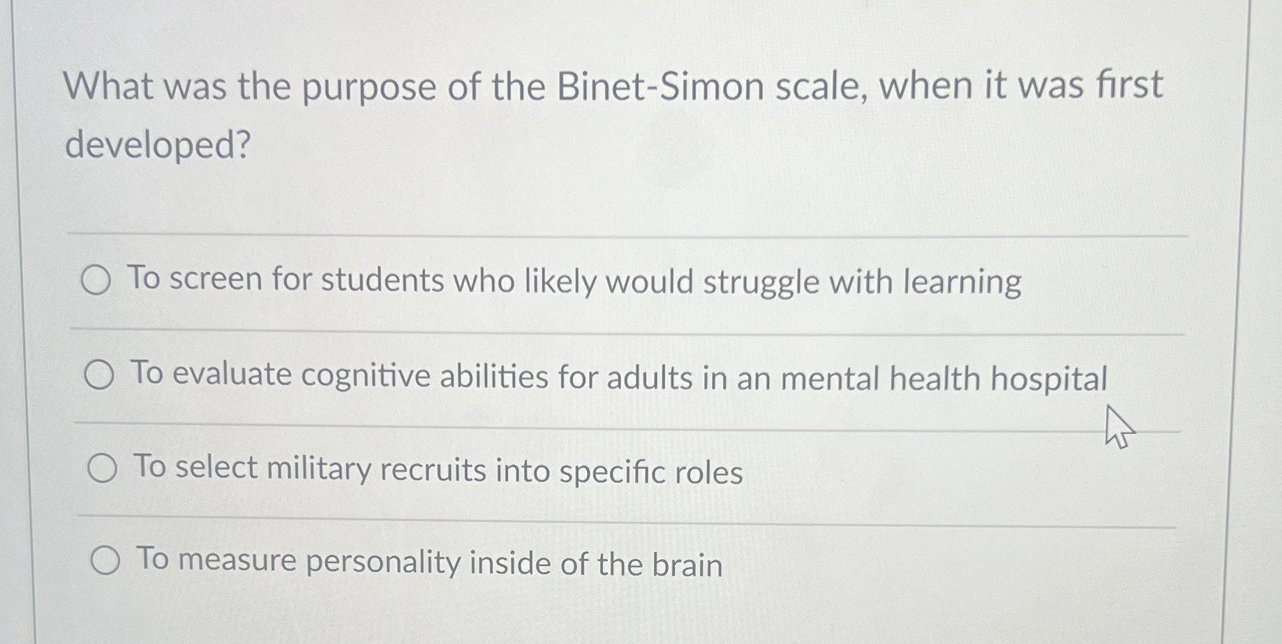 Solved What was the purpose of the Binet-Simon scale, when | Chegg.com