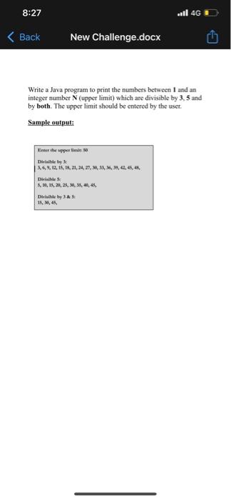 Solved Write a Java program to print the numbers between 1 | Chegg.com