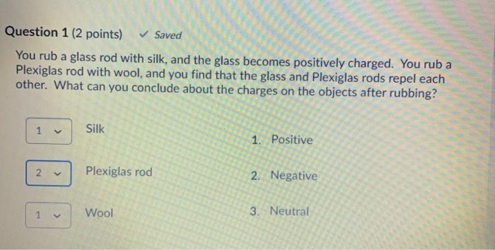 Solved Question 1 (2 points) Saved You rub a glass rod | Chegg.com