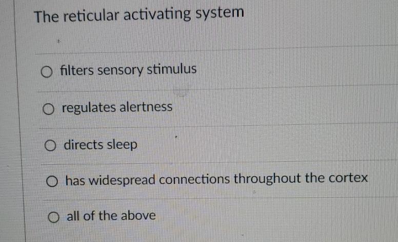 Solved The reticular activating systemfilters sensory | Chegg.com