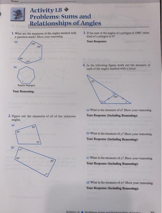 Solved Name: Activity 1.8 Problems: Sums and Relationships | Chegg.com