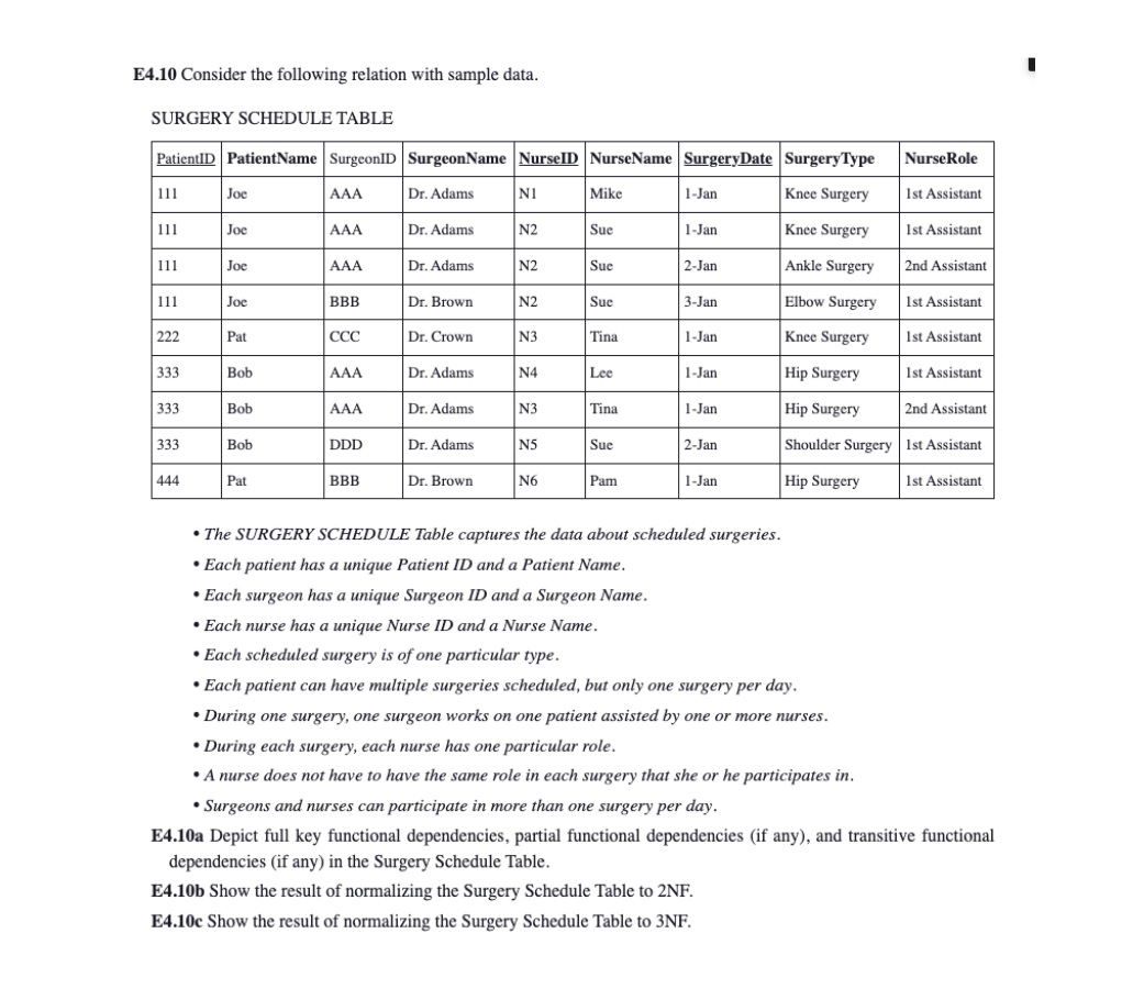 Solved E4.10 ﻿Consider the following relation with sample | Chegg.com