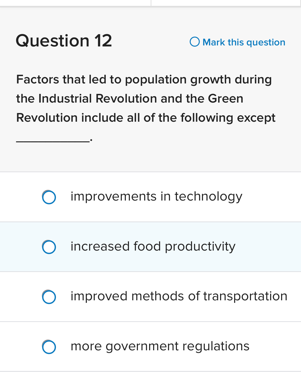 Solved Question 12 ﻿Mark this questionFactors that led to | Chegg.com