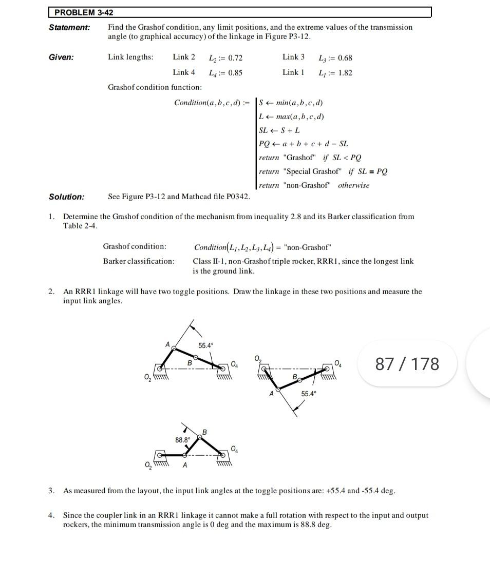 Solved PROBLEM 3-42 Statement: Find the Grashof condition, | Chegg.com