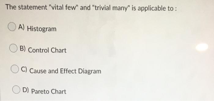 Solved The statement "vital few" and "trivial many" is | Chegg.com