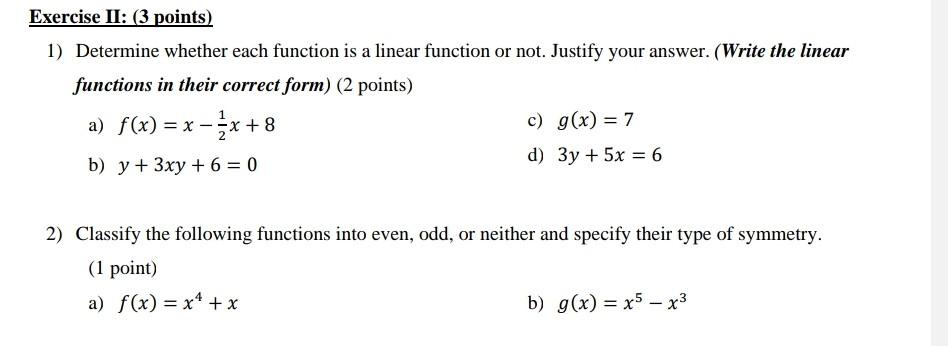 Solved Exercise II: (3 points) 1) Determine whether each | Chegg.com