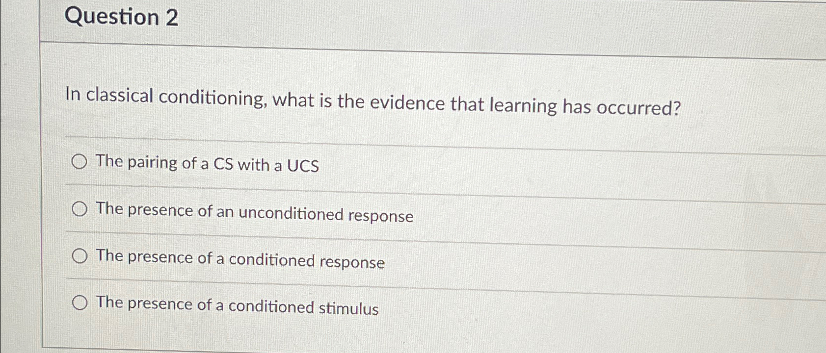 Solved Question 2In classical conditioning, what is the | Chegg.com