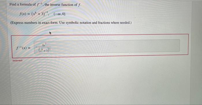 Solved Find a formula off-, the inverse function of f. F(x) | Chegg.com